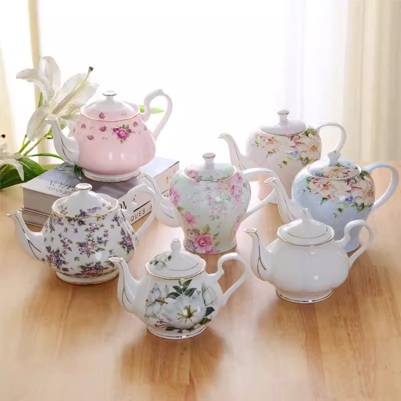 Bone China Teapot European Style Coffee Pot Ceramic Tea for One Set Romantic Afternoon Tea Set ...