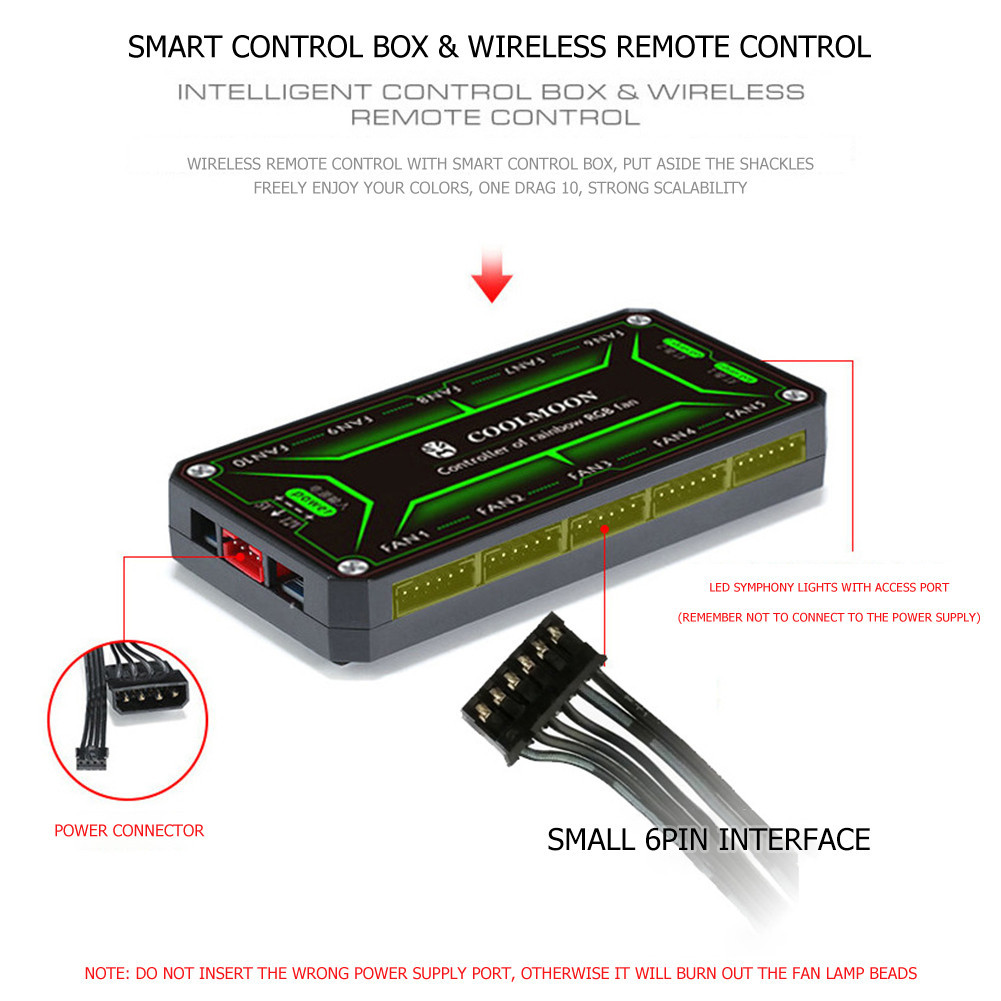 COOLMOON 12cm Small 6 Pin RGB PC Case Cooling Fan Cooler with ...