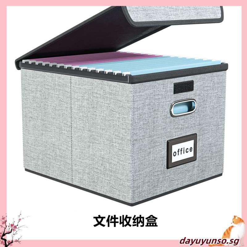 Linen File Storage Box Foldable File Organizer Box With Tag Holder File ...