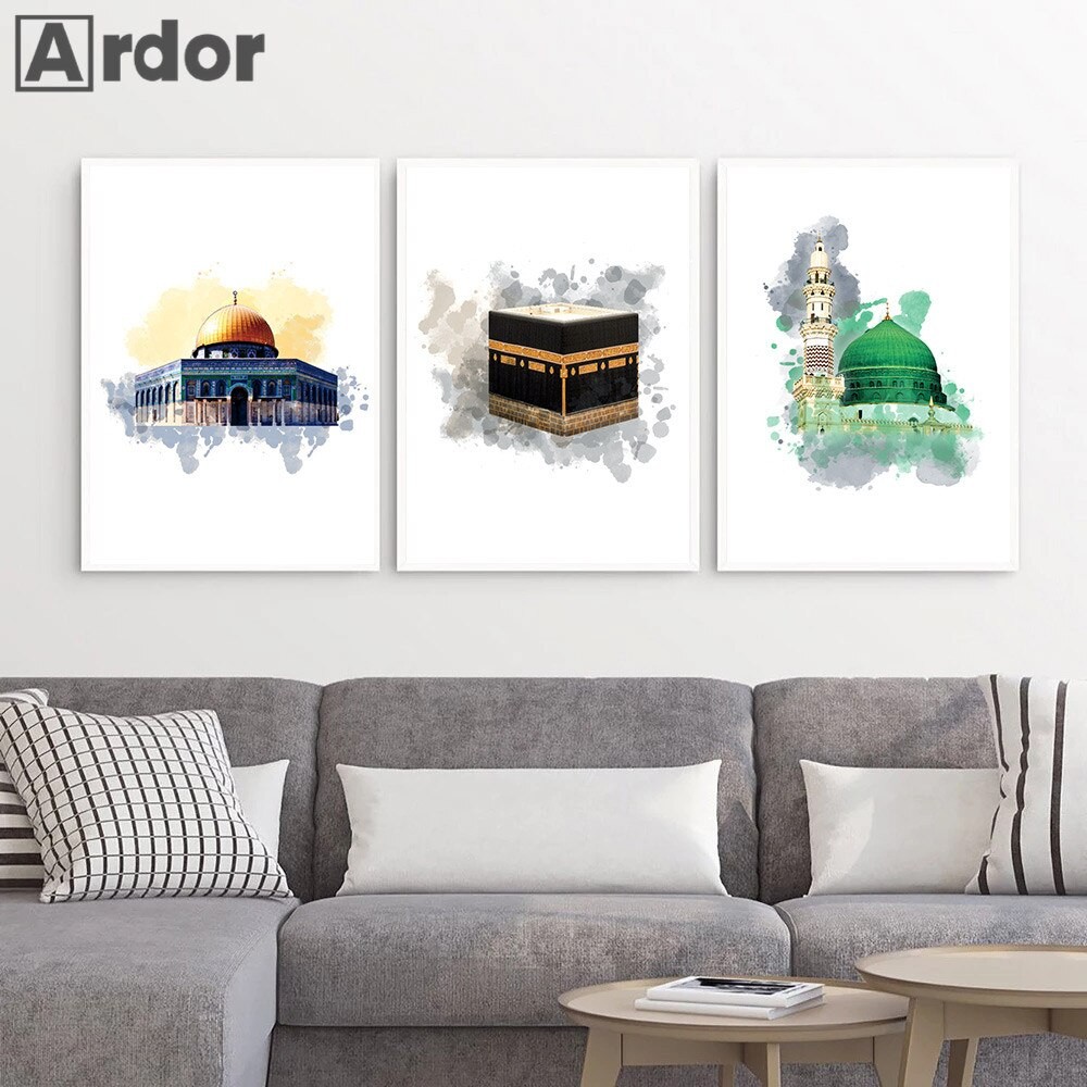 Islamic Architecture Poster Mosque Canvas Painting Mecca Dome Wall Art ...