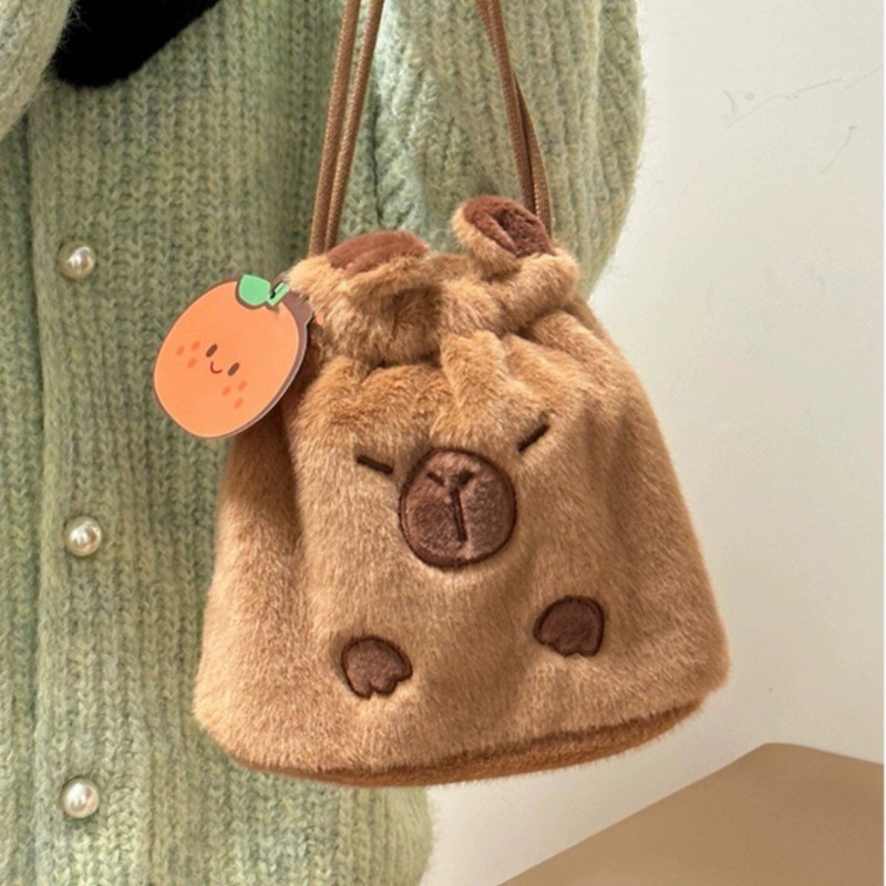 Cute Capybara Crossbody Bag Cartoon Plush Drawstring Tote Shoulder Bag Plush Toy | Shopee Singapore