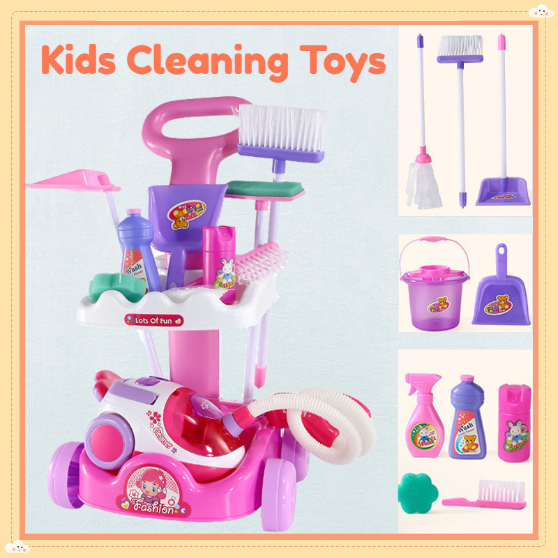 Children Cleaning Toys Tool Pretend Play Trolley Cleaner Set for Kids ...