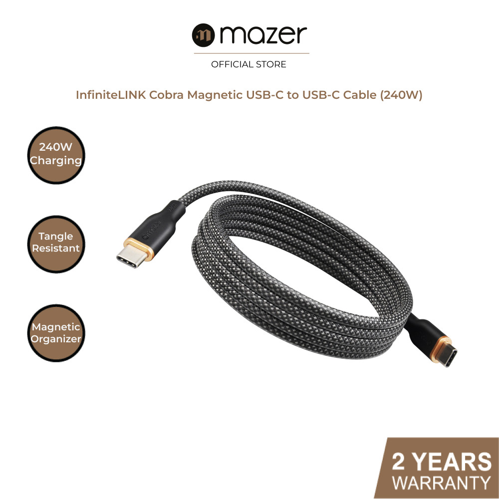 Mazer InfiniteLINK Cobra Magnetic Organizer 240W USB-C to USB-C cable ...