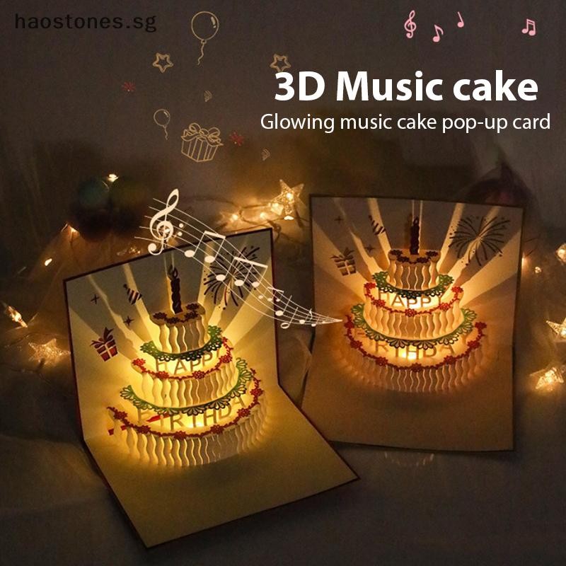 Hao 3D Paper Birthday Cards LED Warming Music Birthday Cake Greeting ...