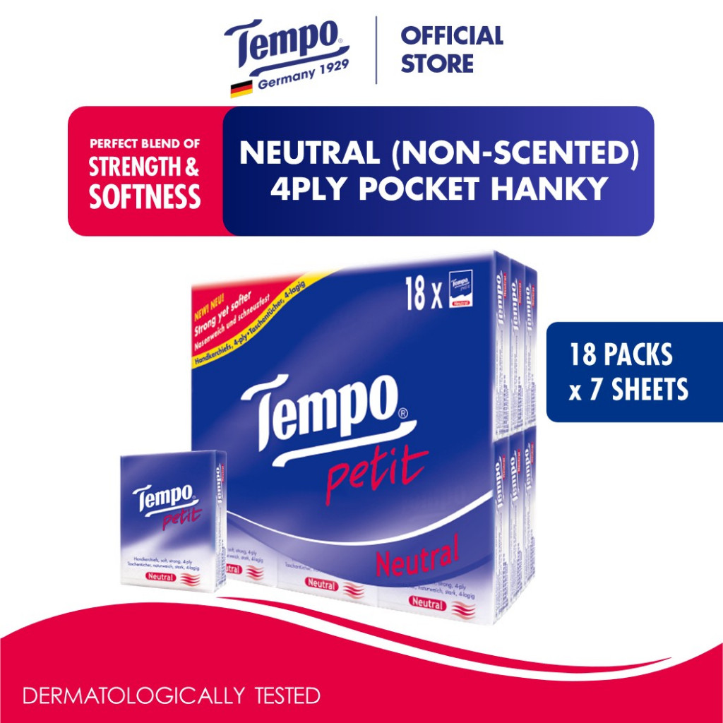 TEMPO 4PLY Pocket Hanky NEUTRAL NON-SCENTED (18 Packs x 7 Sheets ...