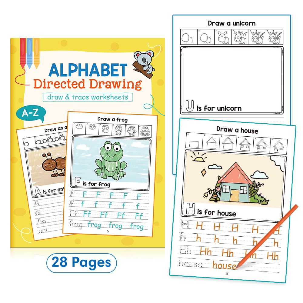 28 Pages A-Z Letters Workbook for Kids 26 Alphabet Directed Drawing ...