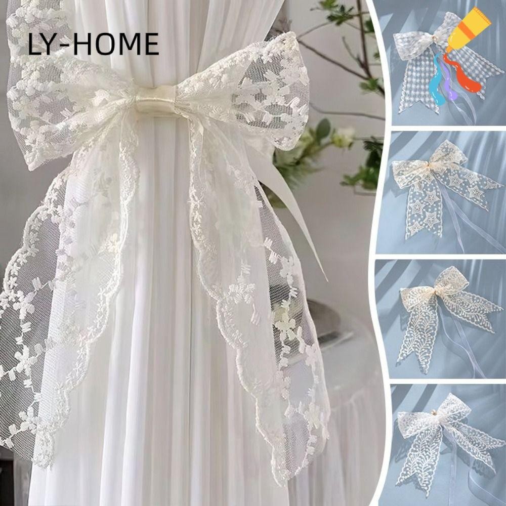 LY 2Pcs/set Curtain Tieback Clip, Lace Bow-knot Tied Belt Curtain Strap ...