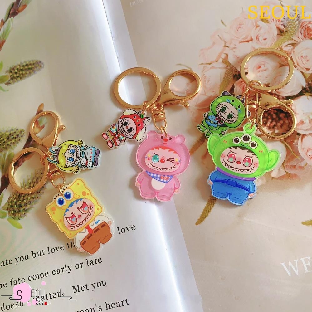 SEOUL Cartoon Labubu Keychain, Charms Capybara Kuromi Labubu Acrylic ...