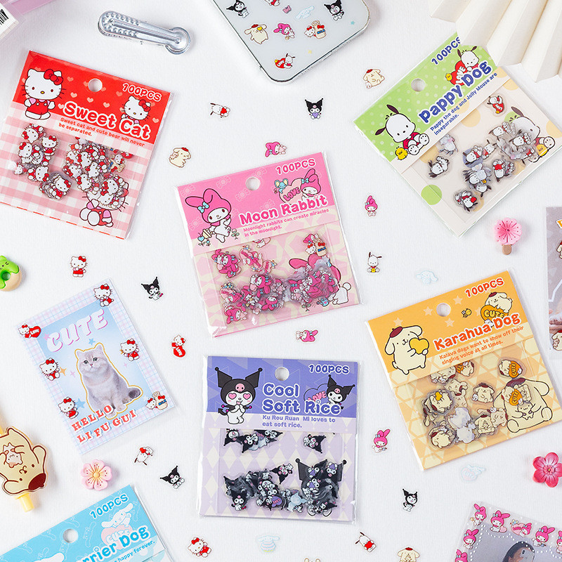 100pcs Sanrio Transparent Mini Stickers PET Waterproof Sticker DIY Card ...