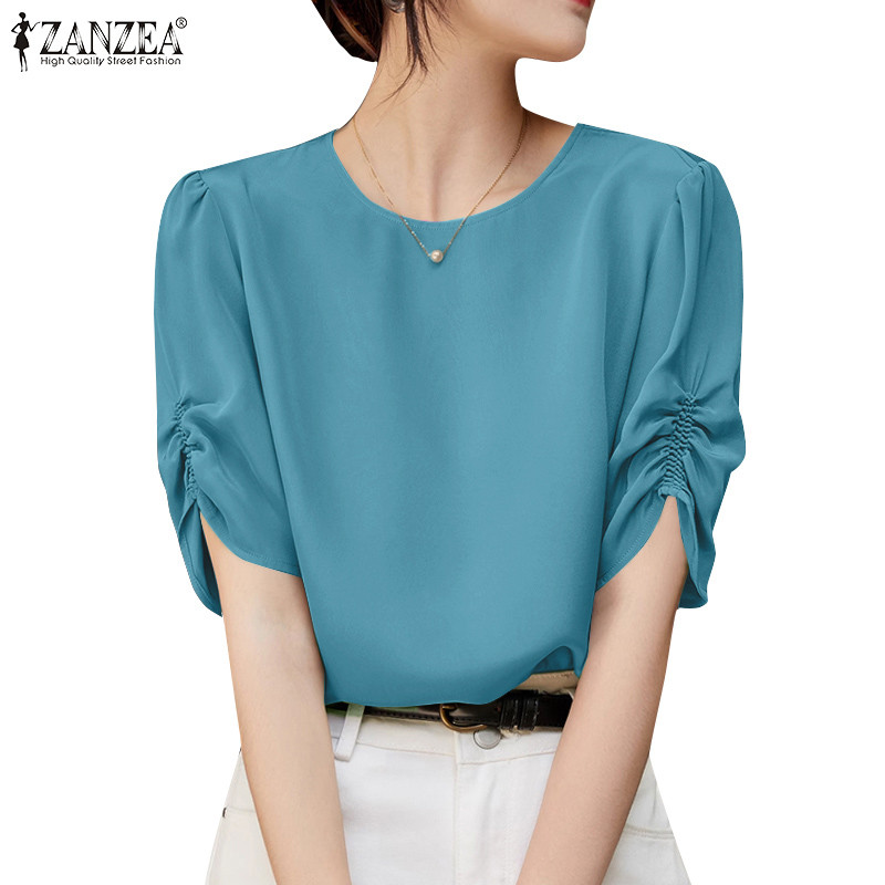 ZANZEA Women Korean Office Ladylike Crew Neck Pleated Design Baggy ...