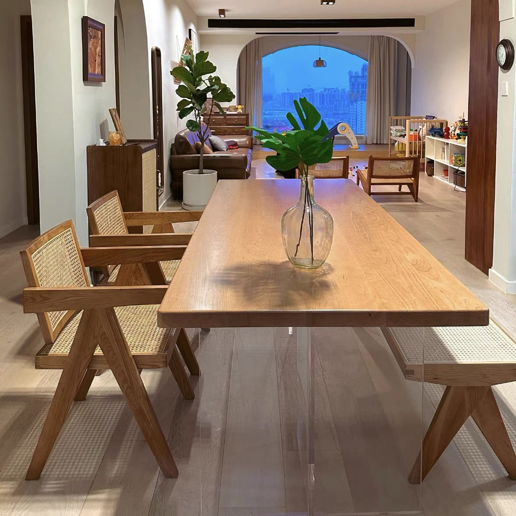 Acrylic Floating Dining Table White Wax Wood Solid Wood Dining Table Home Desk Tea Table Office ...