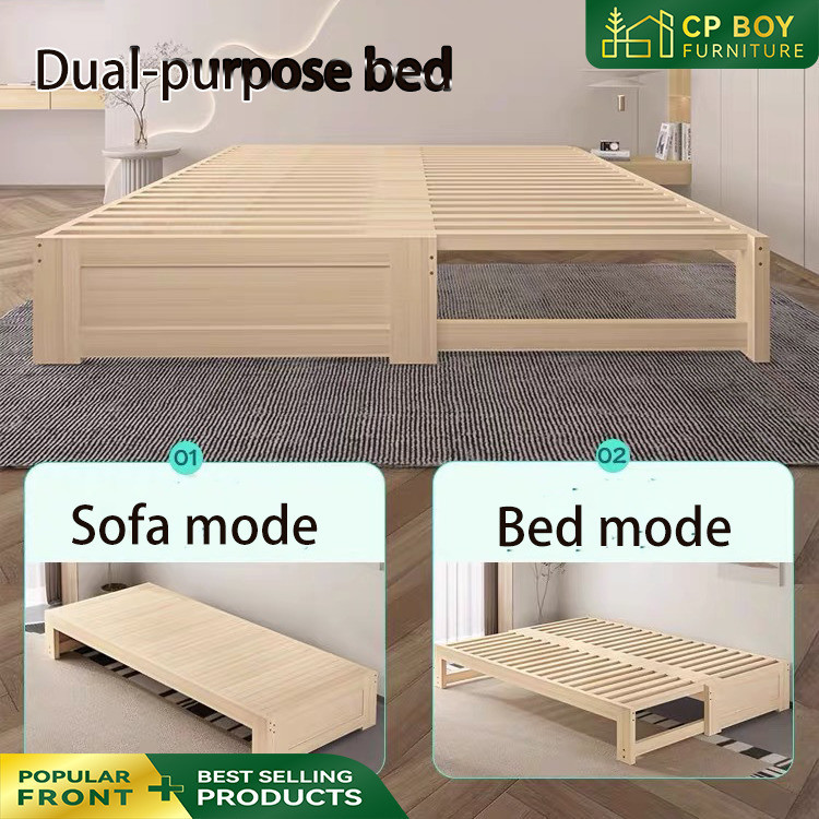 Pansu Bed Solid Wood Sofa Bed Drawing Telescopic Bed Multifunctional ...