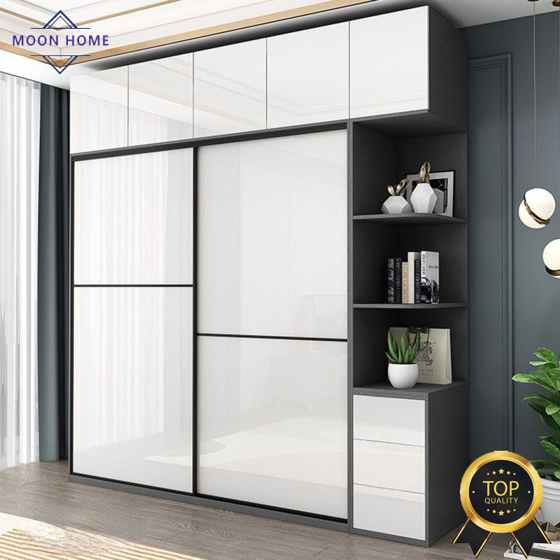 MOON HOME Wardrobe Storage Cabinet Solid Wood Household Bedroom Sliding ...