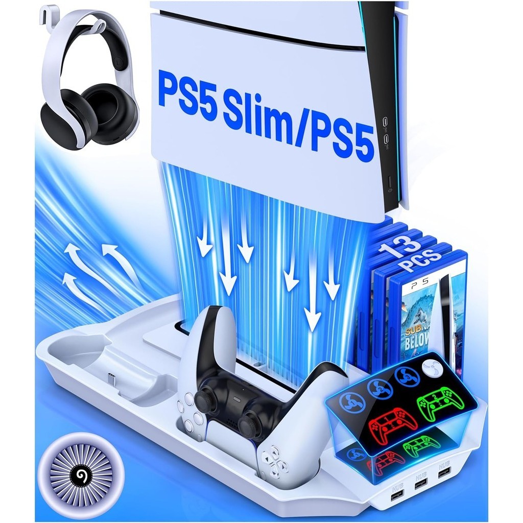 PS5 Slim Stand and Cooling Station with Controller Charging Station for ...
