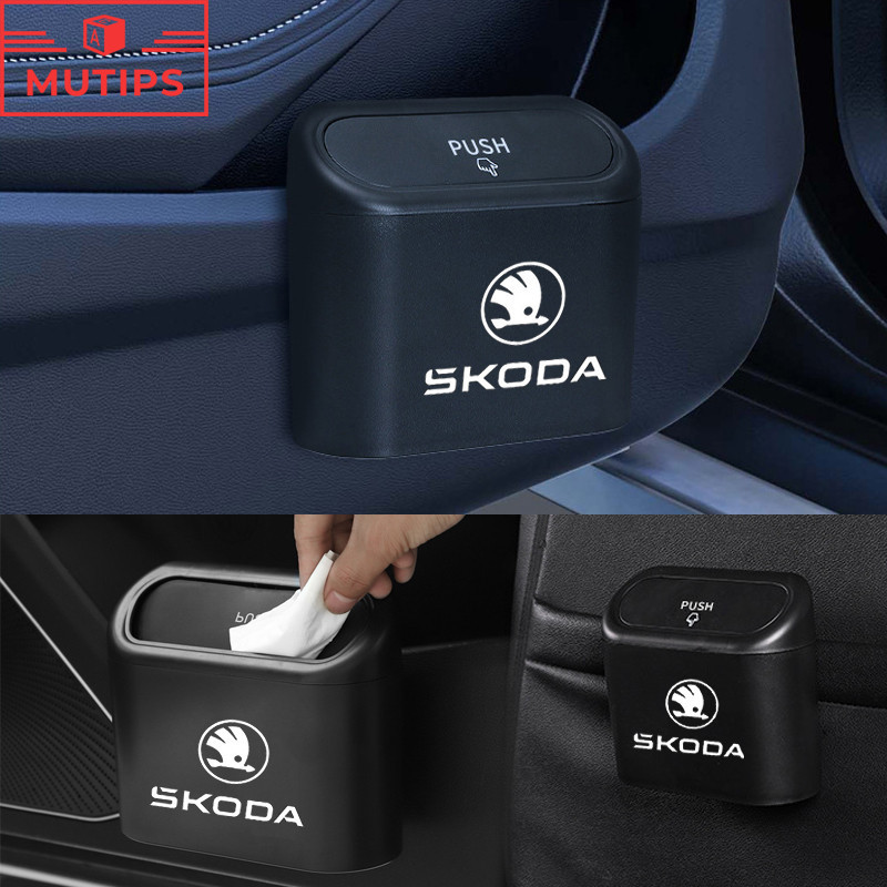 Skoda Car Mini Dustbin Box Flip Lid Dustbin Garbage Storage Hanging ...