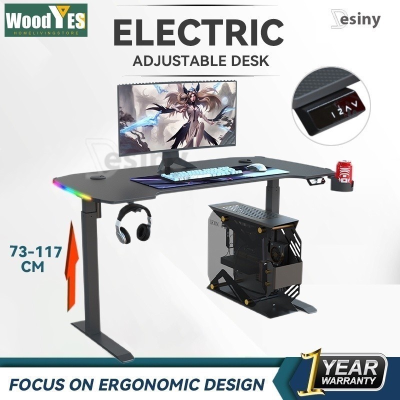 Desiny Height Adjustable Table RGB Gaming Table Standing Desk Computer ...