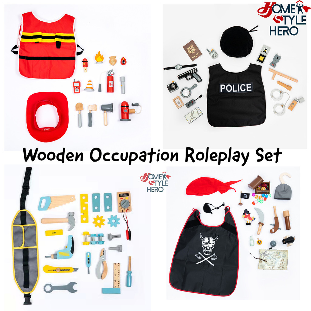 [SG Stock] Wooden Toy Occupation Pretend Play Educational Fireman ...