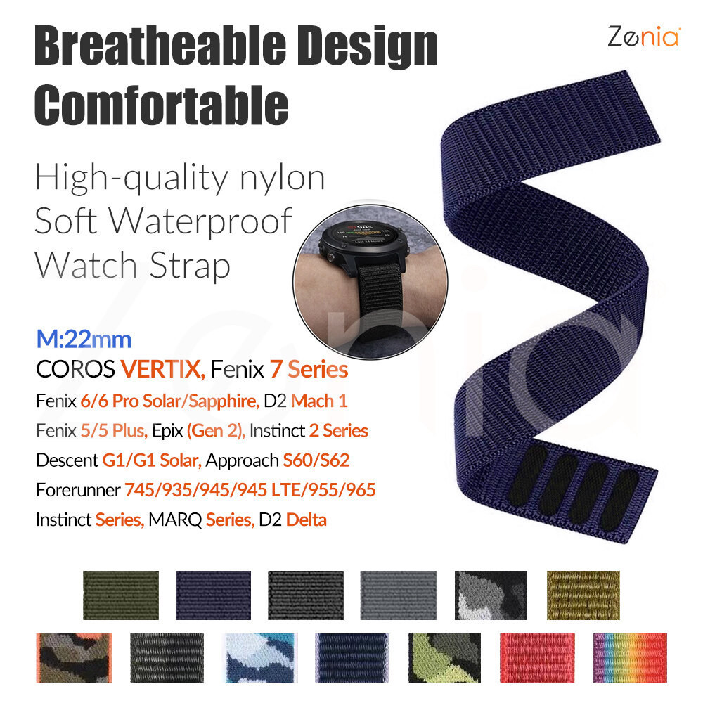 22mm Nylon Loop Watch Strap for Garmin Forerunner 965 955 Solar 945 LTE ...