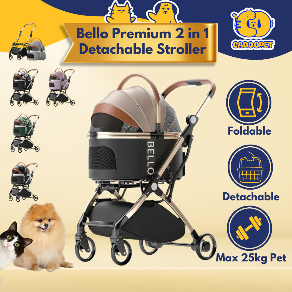 Bello Pet Stroller Foldable 4 Wheel Bello Pet Trolley for Dog and Cat 2 ...