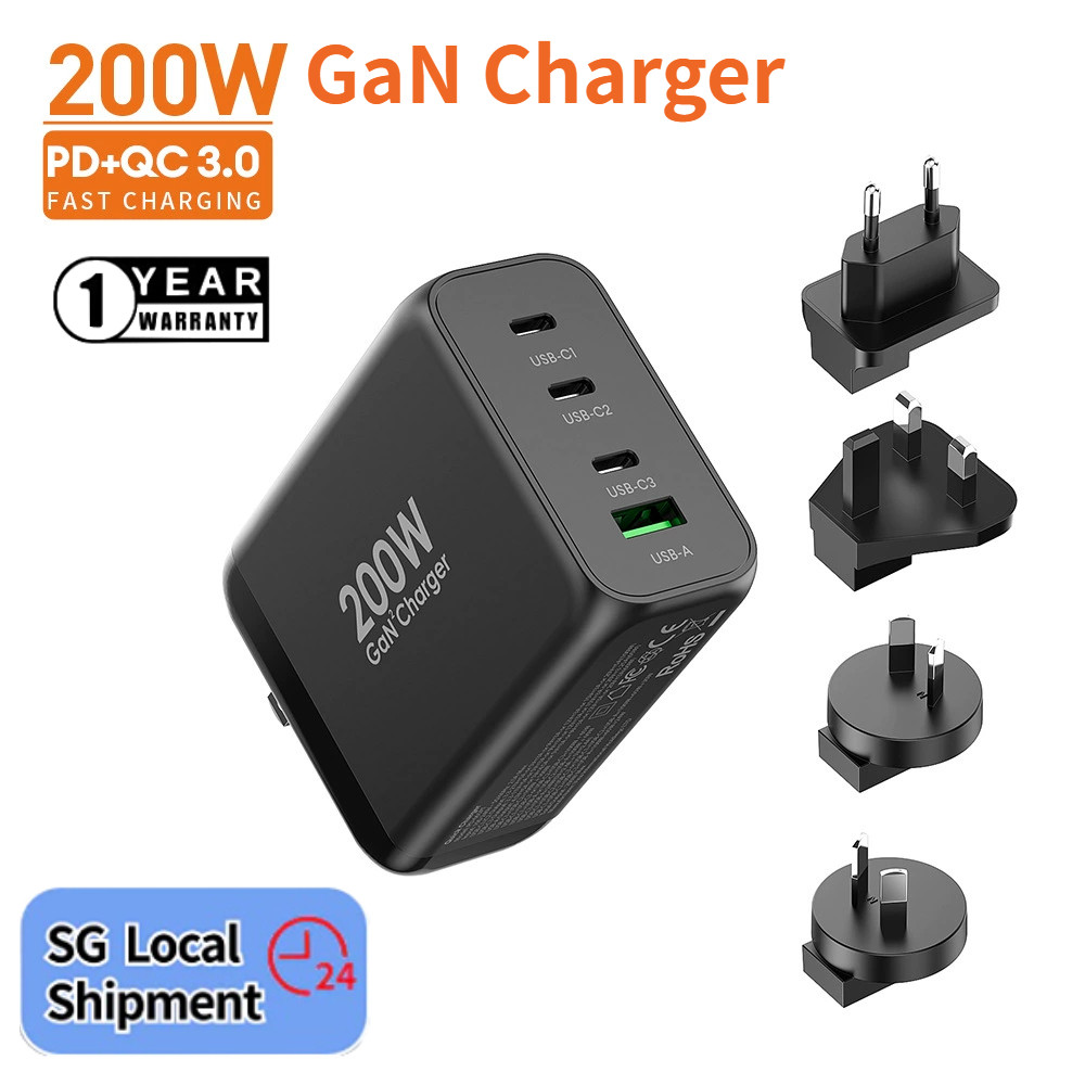 200W GaN Fast Charging Charger Travel Adapter PD 200W+QC 3.0 Ultra Fast ...