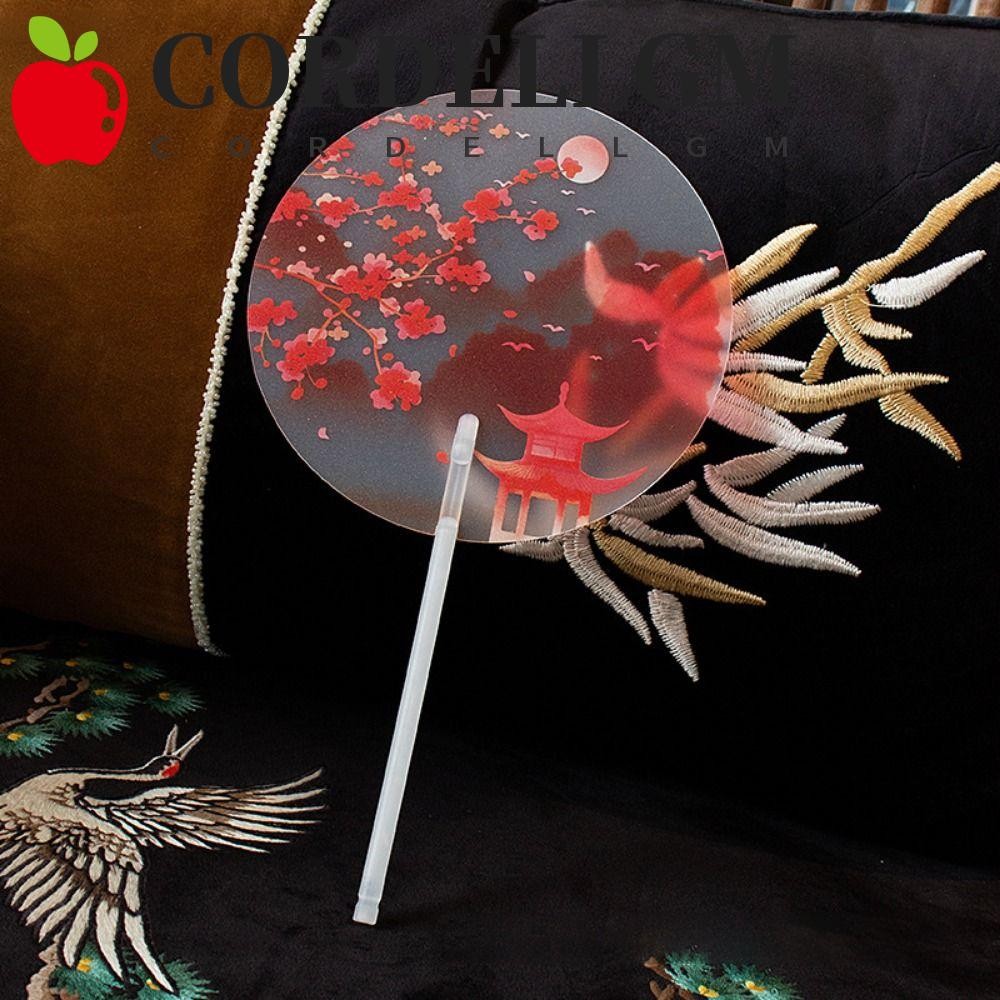 CORDELLGM Ancient Long-handled Fan, Color Printing Frosted Fan Handle ...