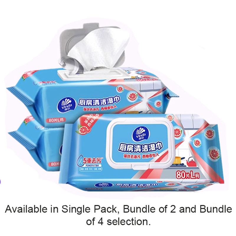 Vinda Kitchen Wet Wipes 80s per pack Quick Wiping Oil Stains Easy Clean ...