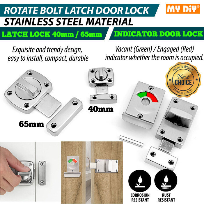 STAINLESS STEEL ROTATE BOLT LATCH GATE DOOR LOCK 40MM, 65MM AND TOILET ...