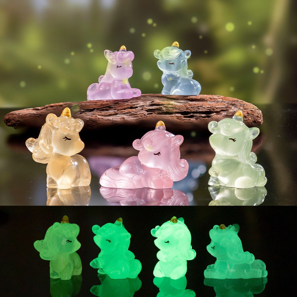 5Pcs Cartoon Luminous Unicorn Miniatures Glow in the Dark Resin ...