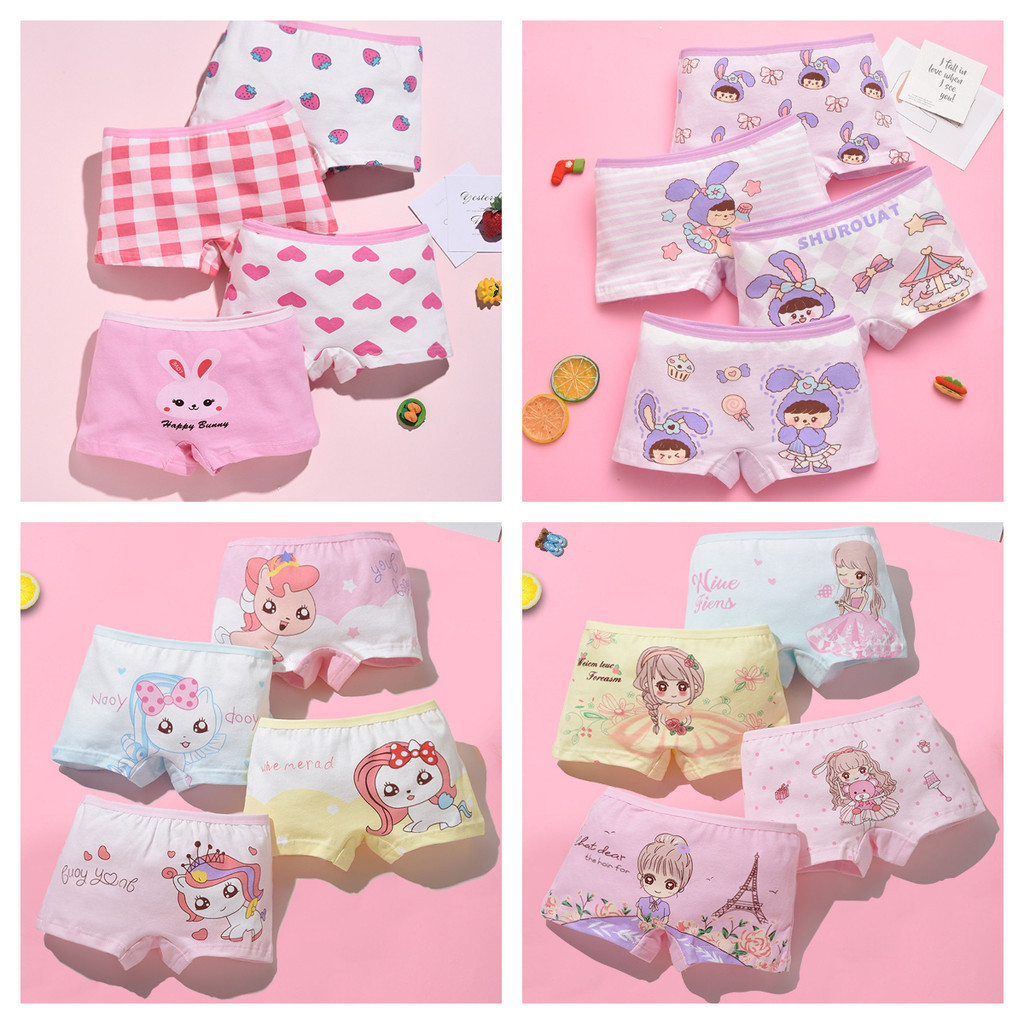 2-10Years (4PCS) Cotton Children Girls Underwear Soft Panties Cartoon ...