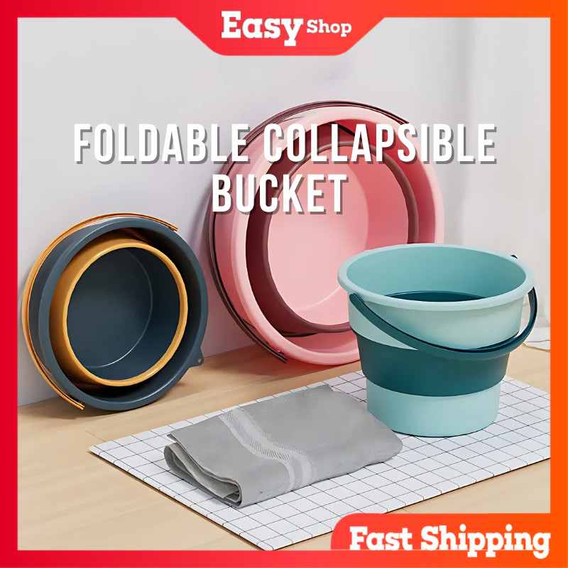 EASY Foldable Collapsible Bucket Pail Water Washing Cleaning Tong Baldi ...