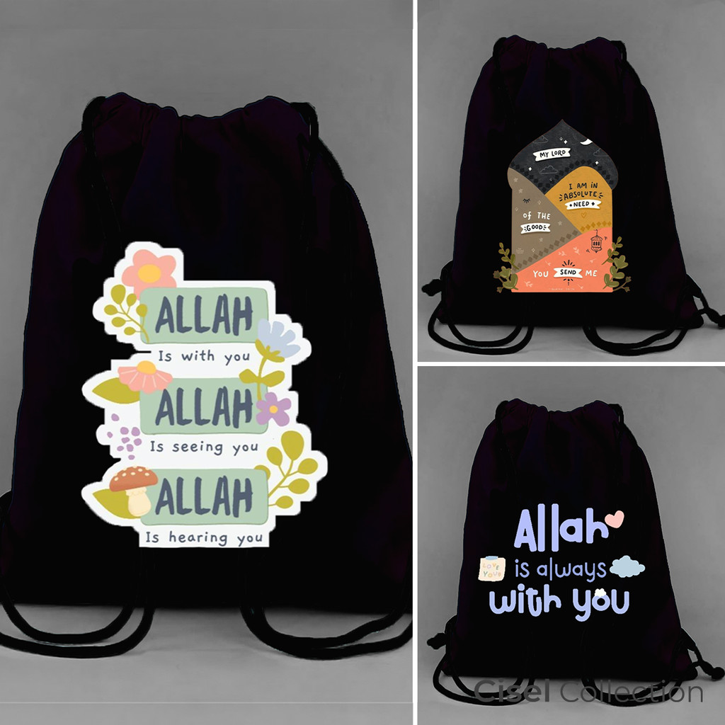Cisel Black Drawstring Bag THICK Canvas String Bag Aesthetic Islamic ...