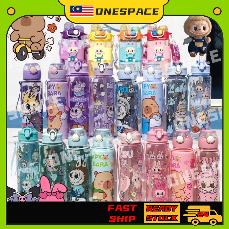 Botol Air Labubu Kuromi Bottle Kids Straw Bpa Free Botol Air Capybara ...