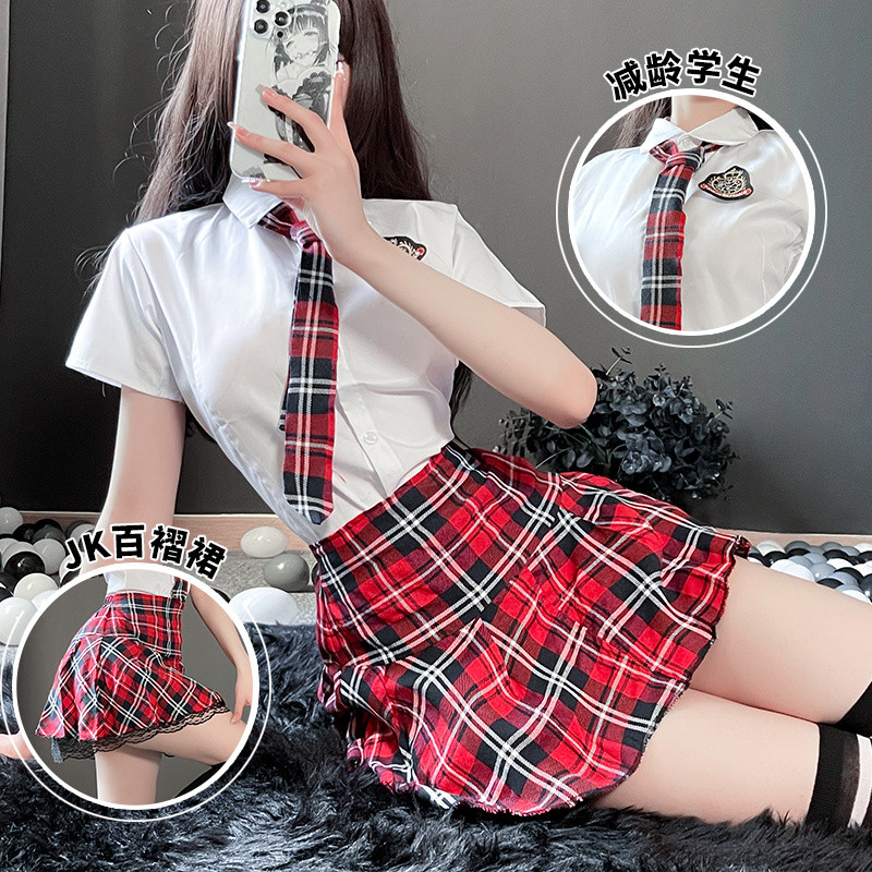 Sexy Lingerie JK Uniform Student Outfit Japanese Style Plaid Short Skirt Pure Temptation Pure ...