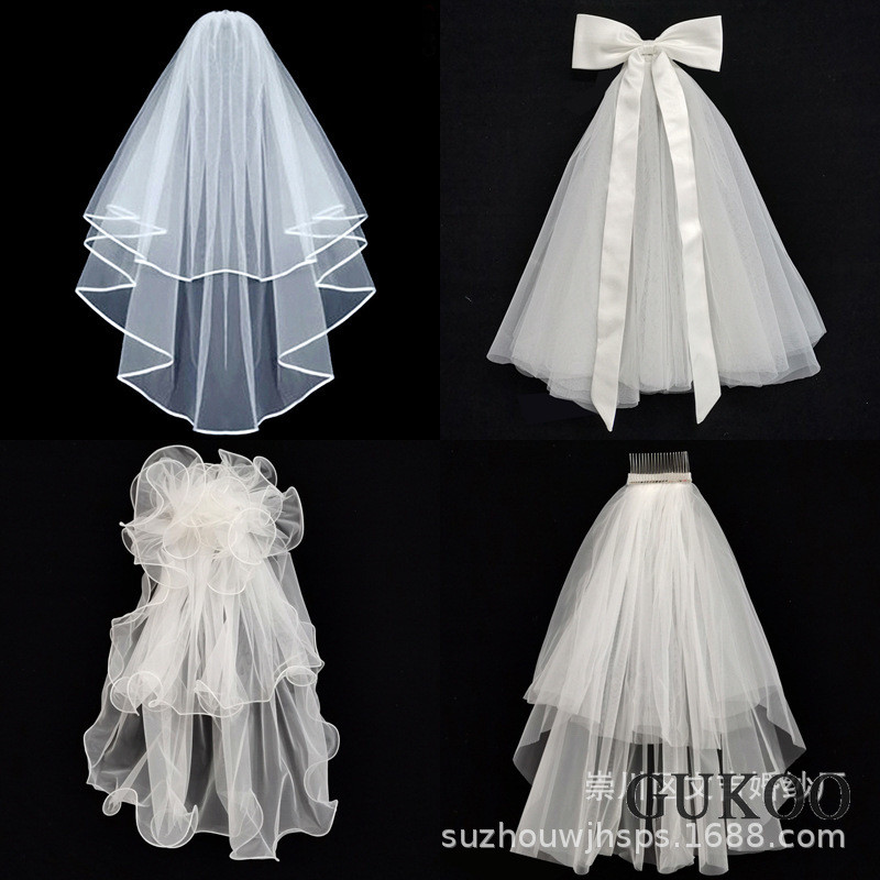 Bridal veil, short multi-layer rolled edge fluffy plain veil, internet ...