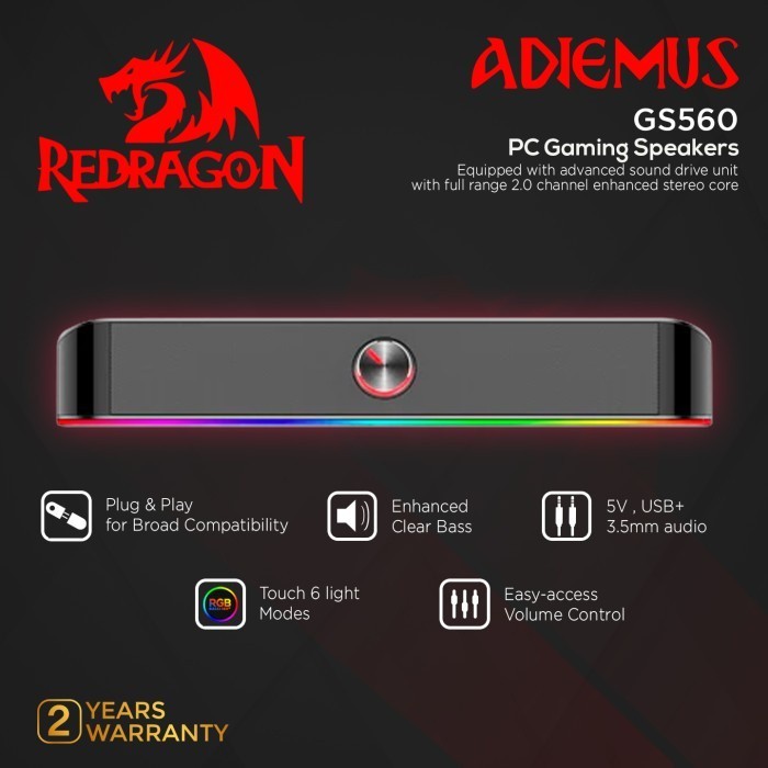 Redragon Gaming Speaker USB AUX Sound Bar RGB ADIEMUS - GS560 | Shopee ...