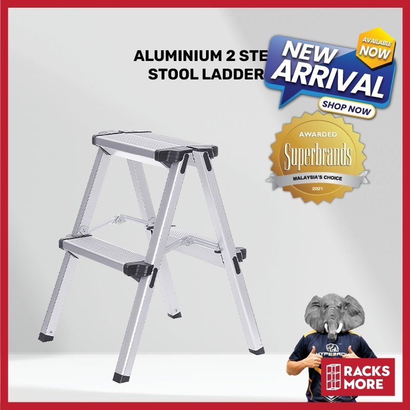 RACKSMORE Ladder Step Stool Aluminium Foldable Anti Slip With Pedal ...