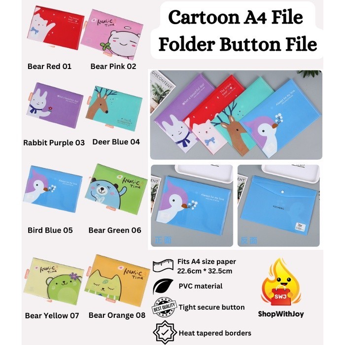 [ShopWithJoy]Cartoon A4 File Folder Button File Organizer Document Bag ...