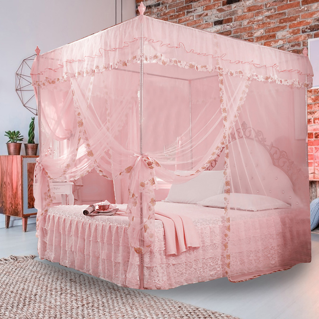 [CSS]Luxury Princess 3 Side Openings Post Bed Curtain Canopy Netting ...