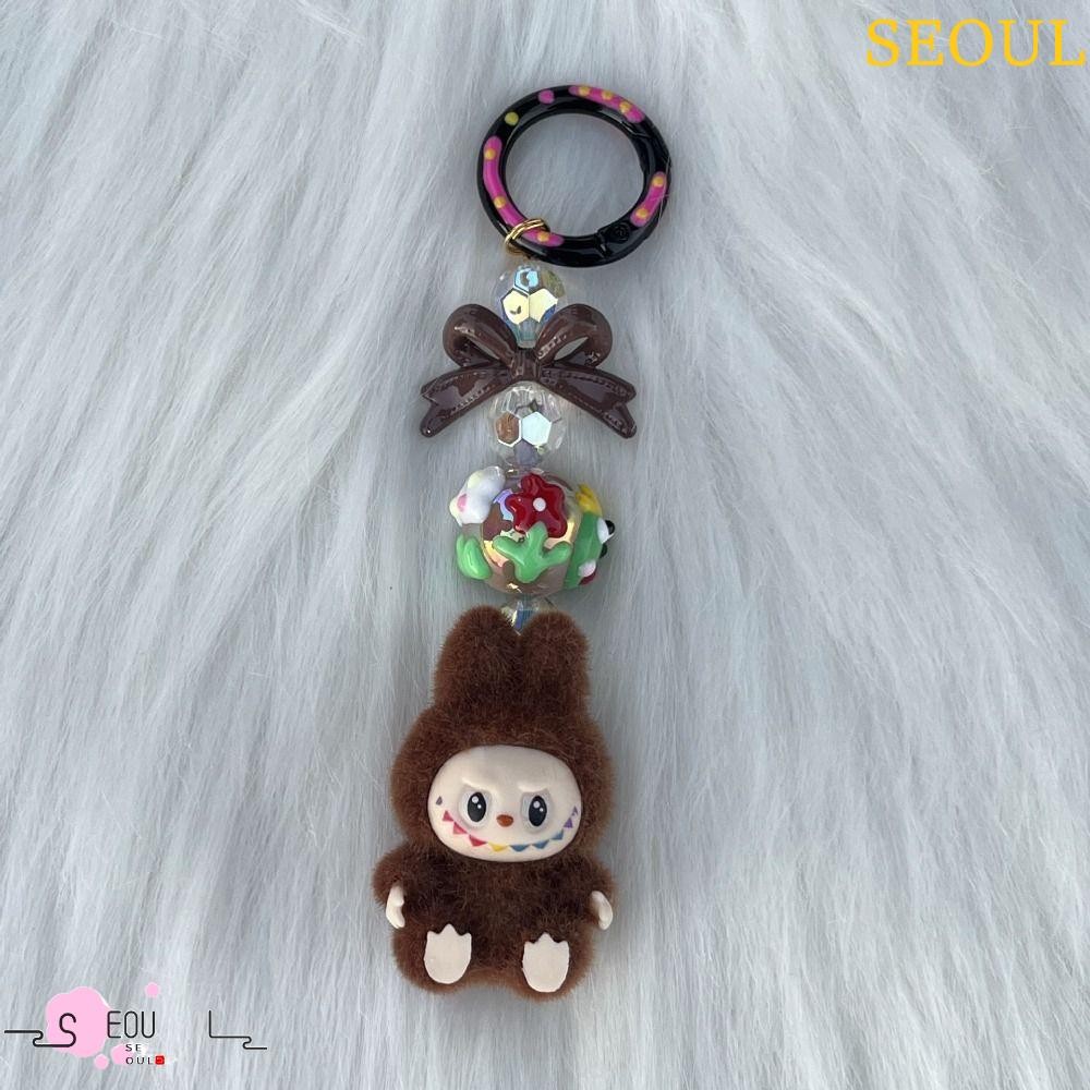 SEOUL Sit Down Labubu Dolls, Velvet Pendant Flocking Labubu Keychain ...