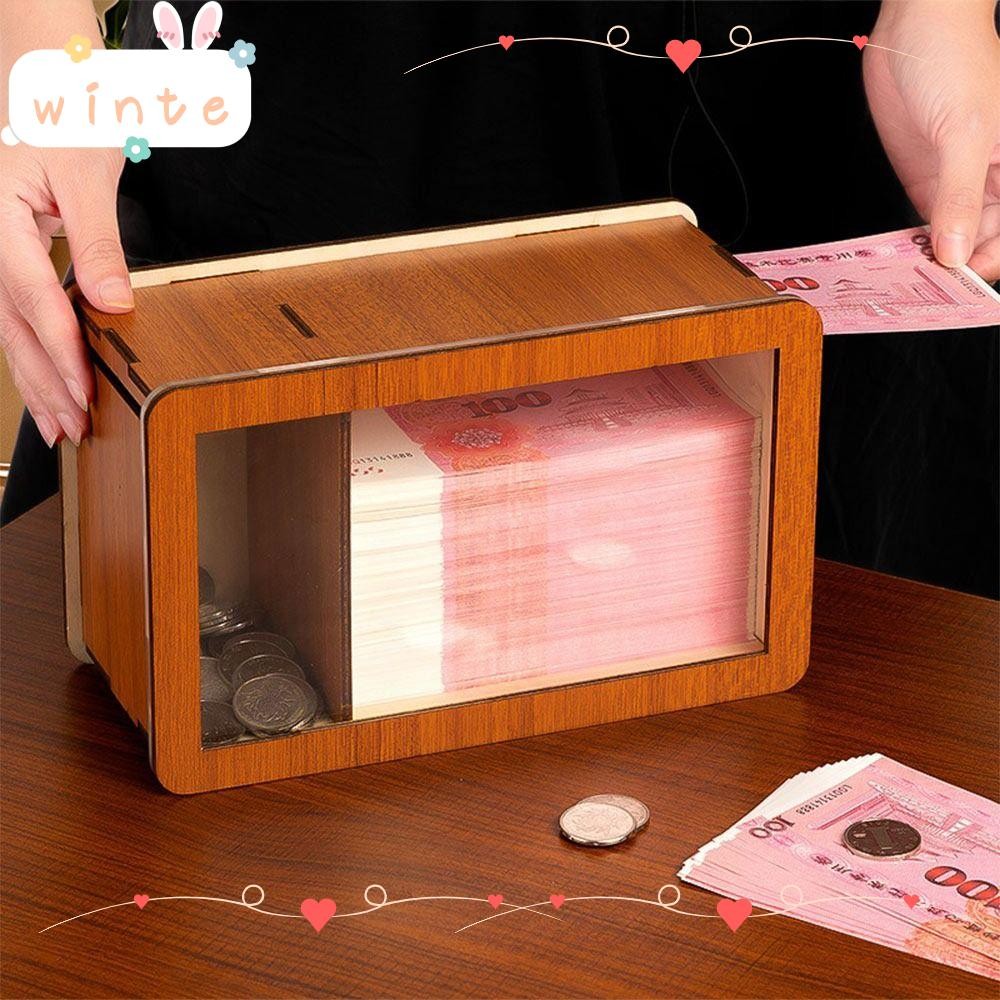 WINTE Money Savings Box, Wooden Transparent Visible Piggy Bank ...
