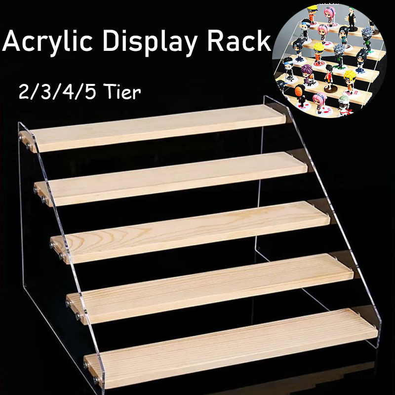 2/3/4/5 Tier Acrylic Display Rack Wood Display Stand Transparent Blind ...