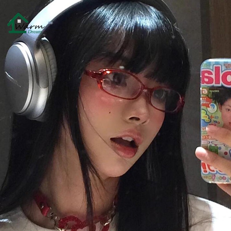 Y2K Sunglasses Vintage Red Clear Lens Narrow Rectangle Eyeglasses for ...