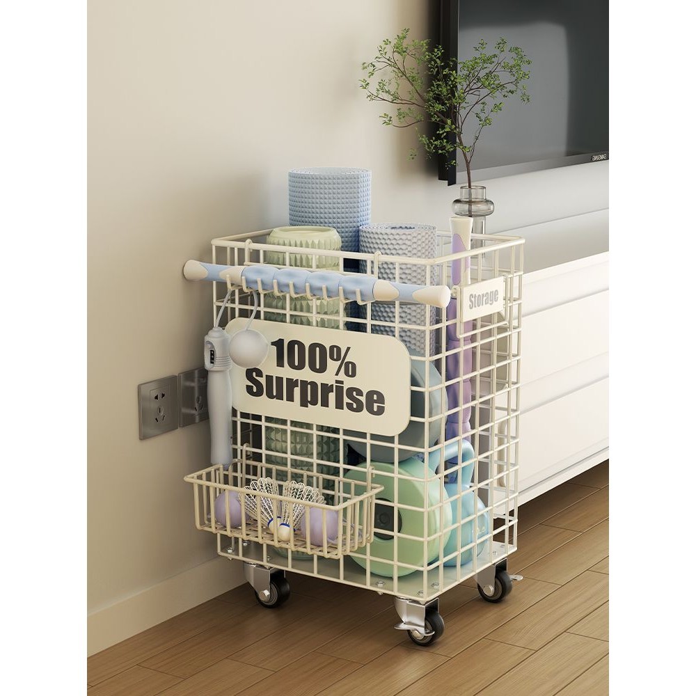 Yoga Mat Storage Basket with Wheels Home Basketball Sports Fitness ...