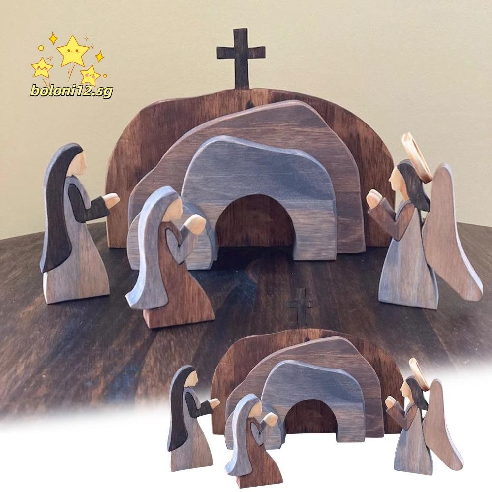 BOLONI12 Empty Tomb Easter Scene Decoration, Wooden Reusable Cross ...