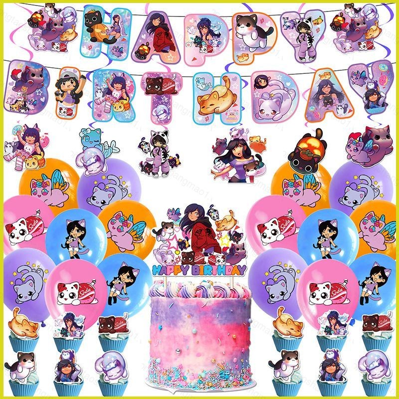 YT1 Aphmau Plushies theme kids birthday party decorations banner cake ...