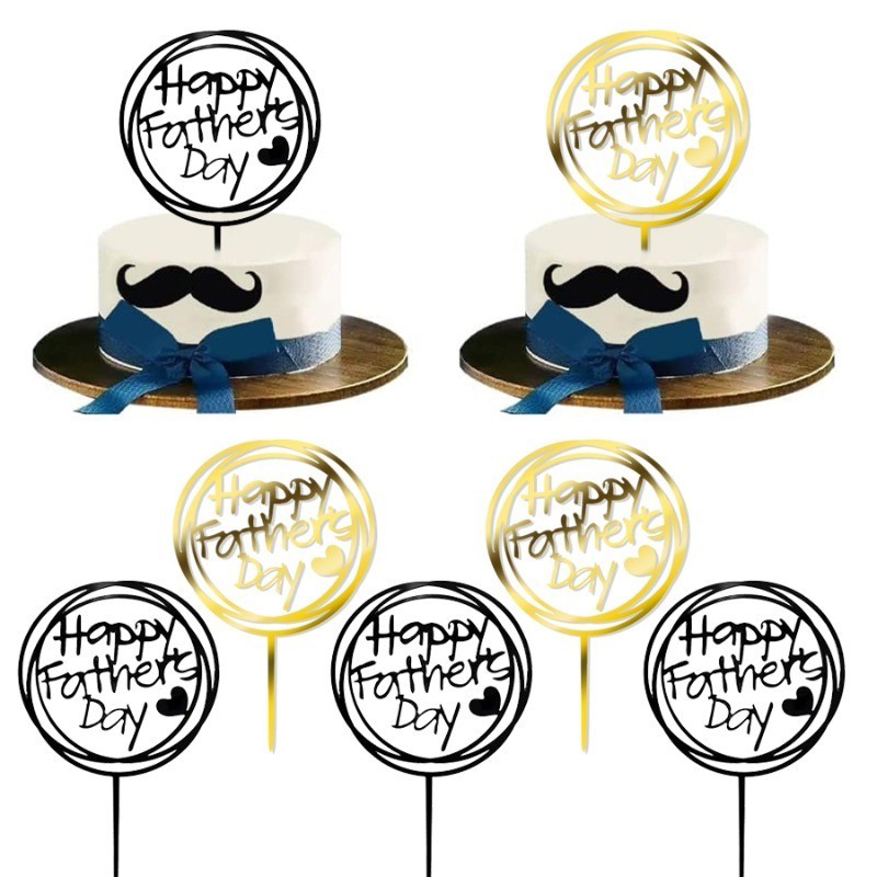5 Pieces Happy Father`s Day Cake Toppers Black &Gold Acrylic Fathers ...