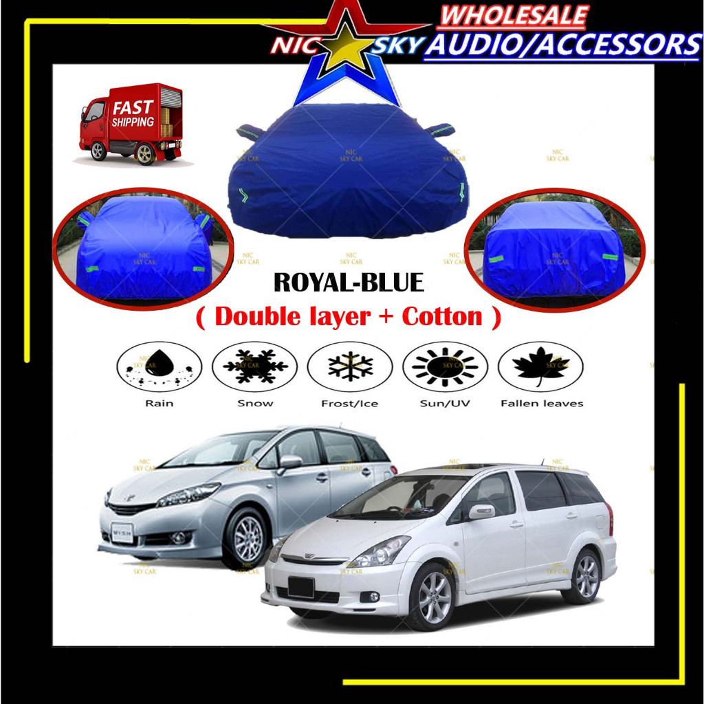 Toyota Wish Car Cover Cotton High Quality Protection Car Cover Waterproof Sun proof Royal Blue Selimut Kereta RBCYL Shopee Singapore