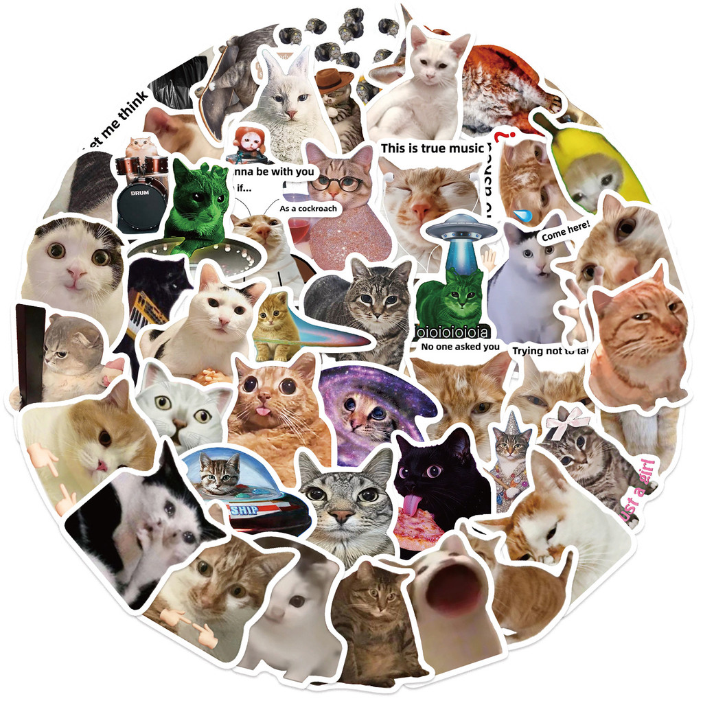 50PCS Viral Cat Meme Stickers - Kawaii Doodles for Laptops, Water ...