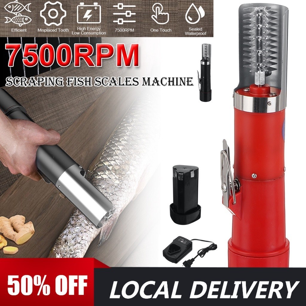 125W 7500RMP Portable Charging Cordless Electric Fish Scaler Fish Scale ...