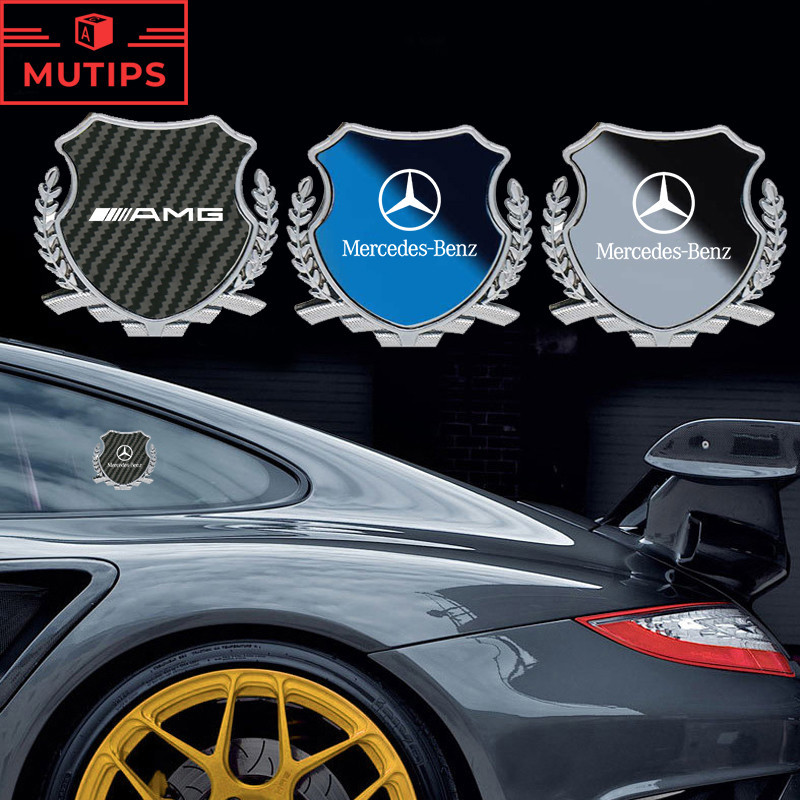 Mercedes Benz Car 3D Metal Badge Sticker Carbon Fiber Texture Emblem ...